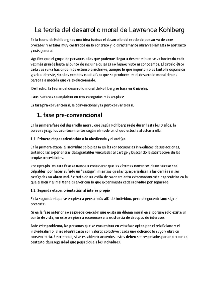 Teoría del Desarrollo Moral de Kohlberg | PDF | Moralidad | Pensamiento