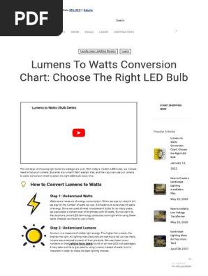 Lumens Watts Conversion Chart