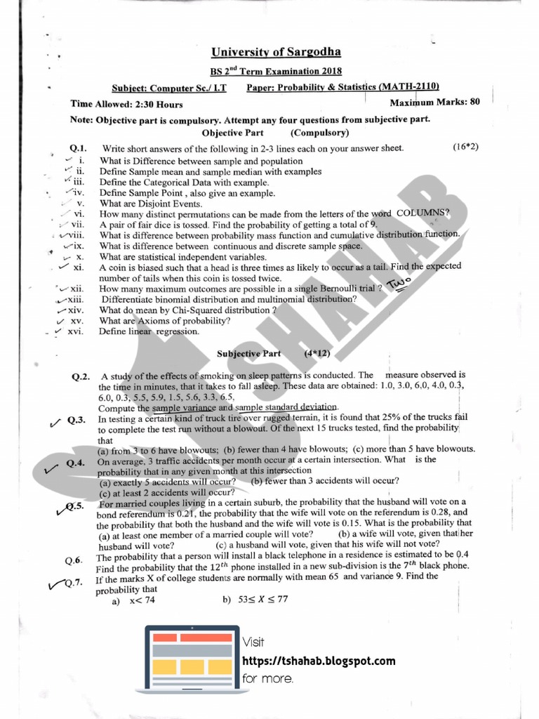 Statistics Paper 2018 For CSIT | PDF