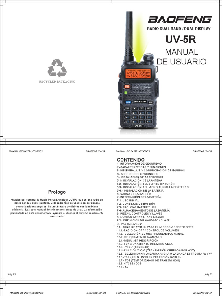 Baofeng UV5R Manual Usuario PDF | PDF | Radio | Diodo emisor de luz