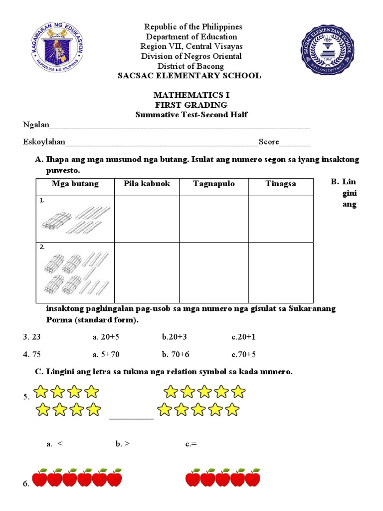 MATH Q1 For Grade 1 (Sinugbuanong Binisaya) | PDF