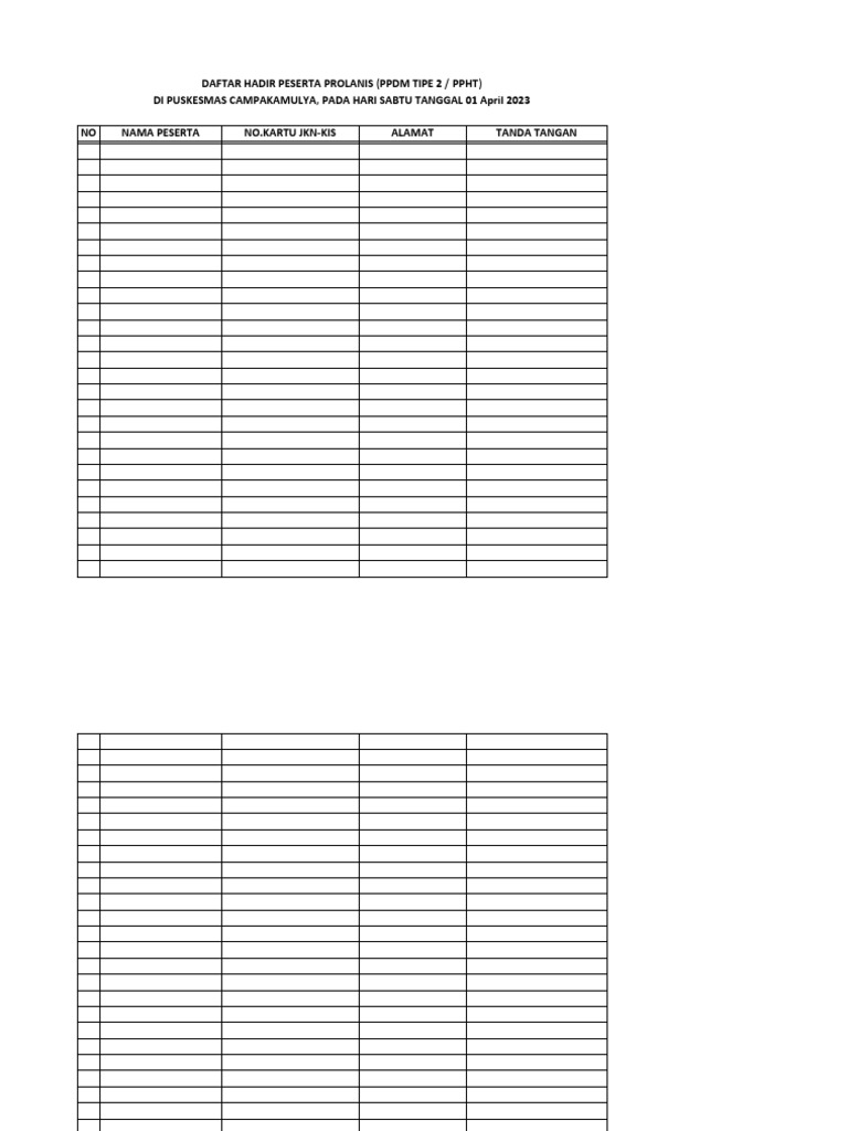 Daftar Hadir Prolanis 2022 | PDF