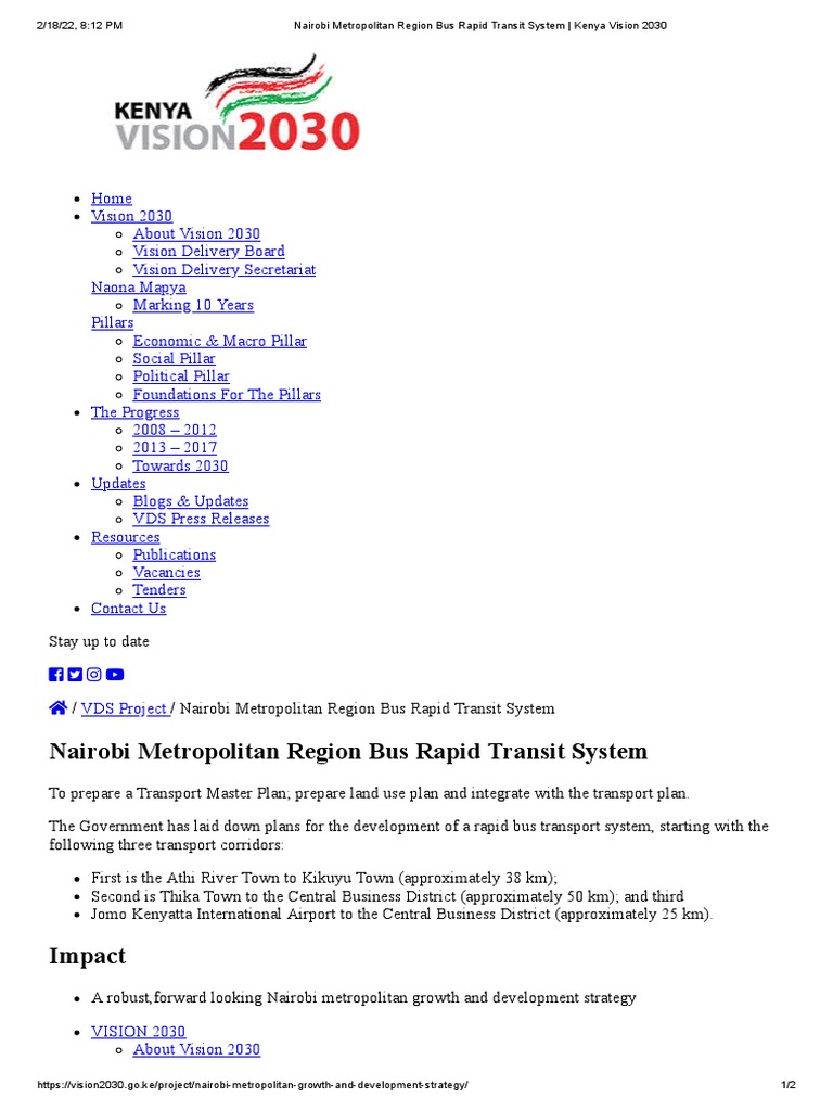 Nairobi Metropolitan Region Bus Rapid Transit System - Kenya Vision ...