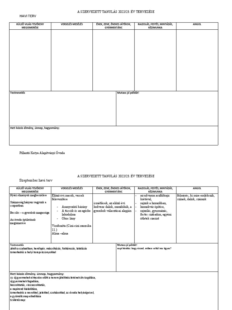 Havi Terv 2022-23. | PDF