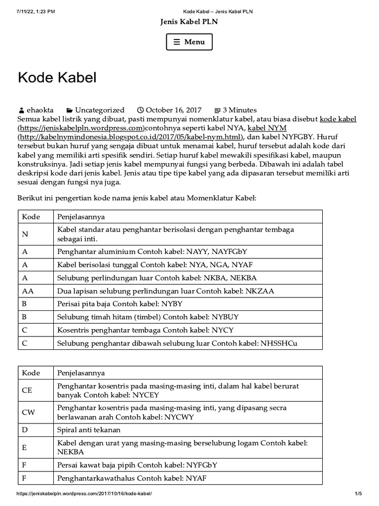Kode Kabel - Jenis Kabel PLN | PDF
