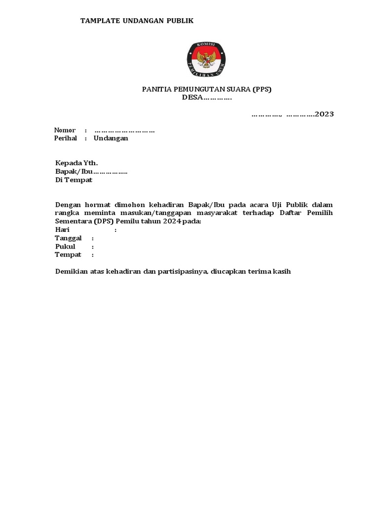 Templete Undangan UJI PUBLIK DPS 2023 DLL | PDF