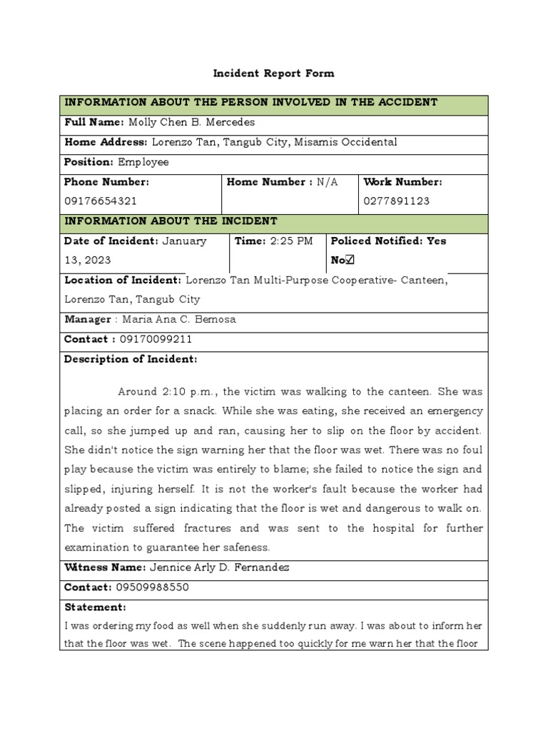 Incident Report Sample 2 | PDF | Law