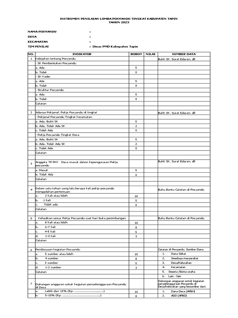 2023 - DPMD Ceklis Penilaian Posyandu | PDF