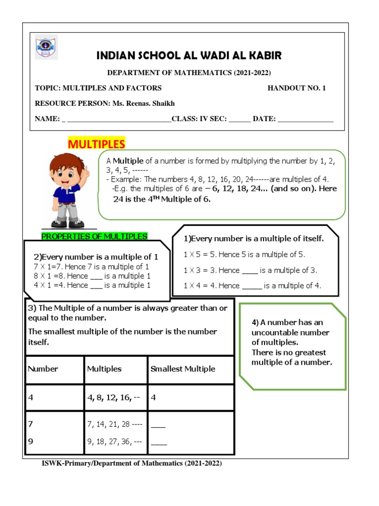 Multiples and Factors Handout 1 PDF | PDF