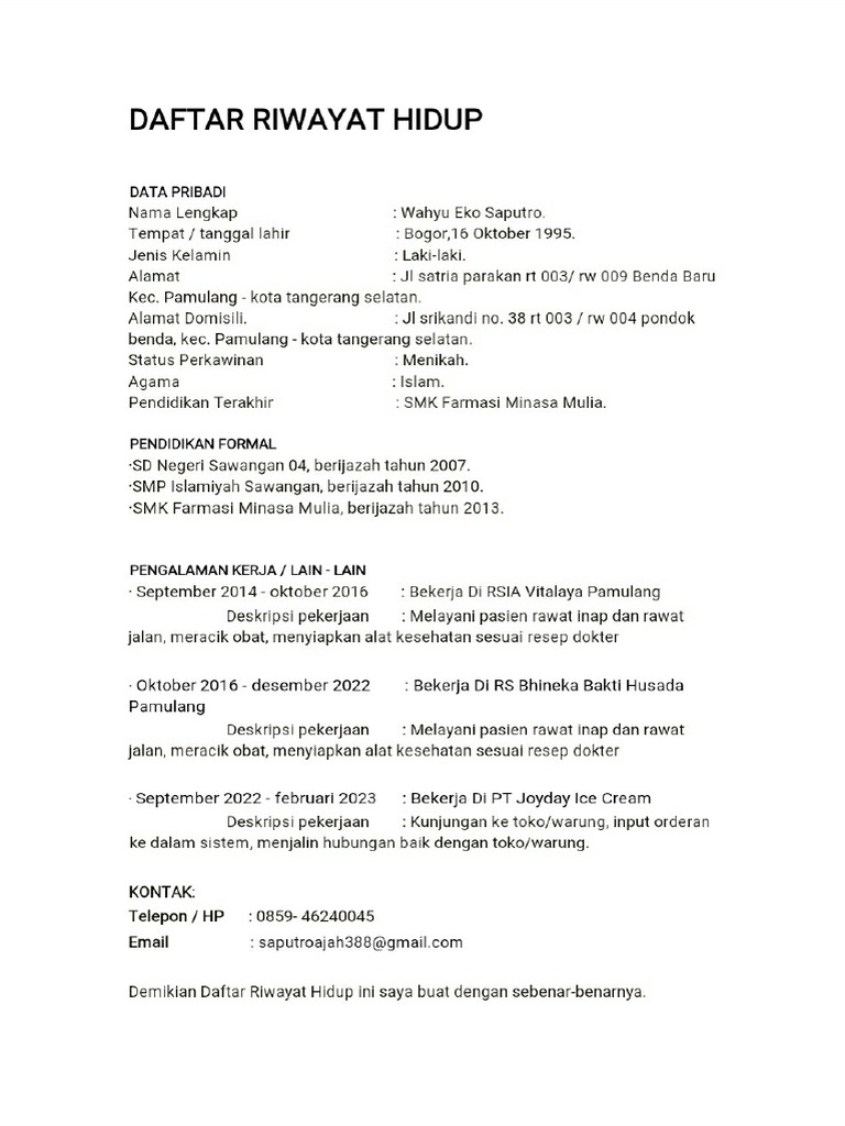 ResumeWahyuEkosaputro Calon Sales | PDF