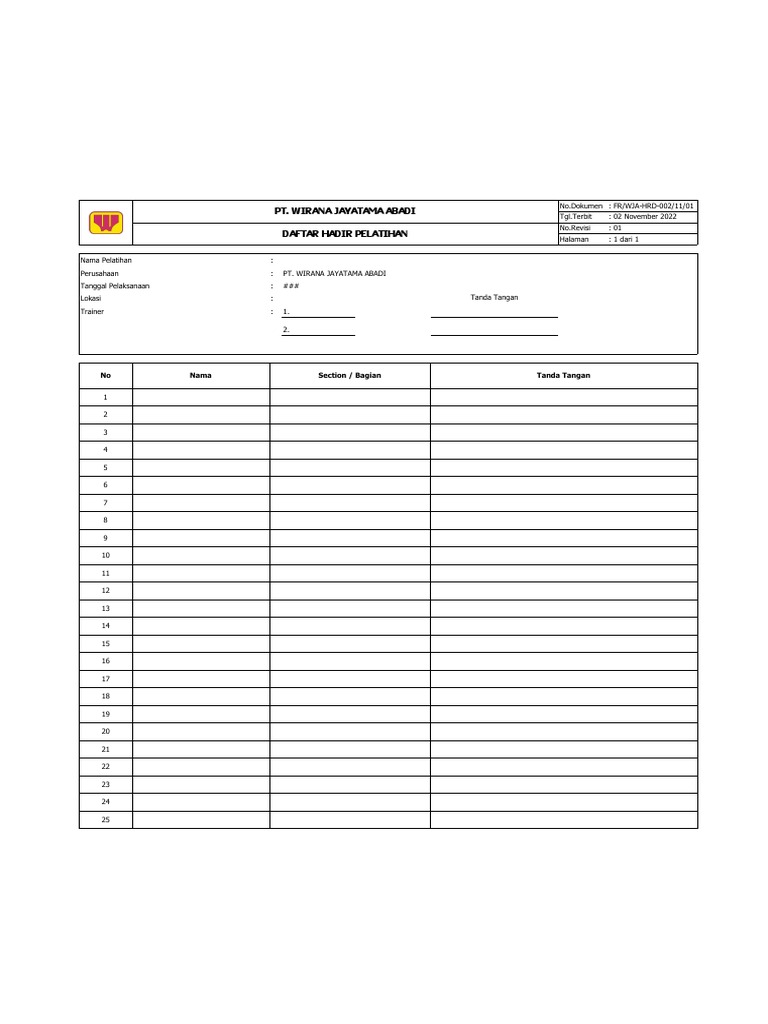 Form Absensi Training | PDF