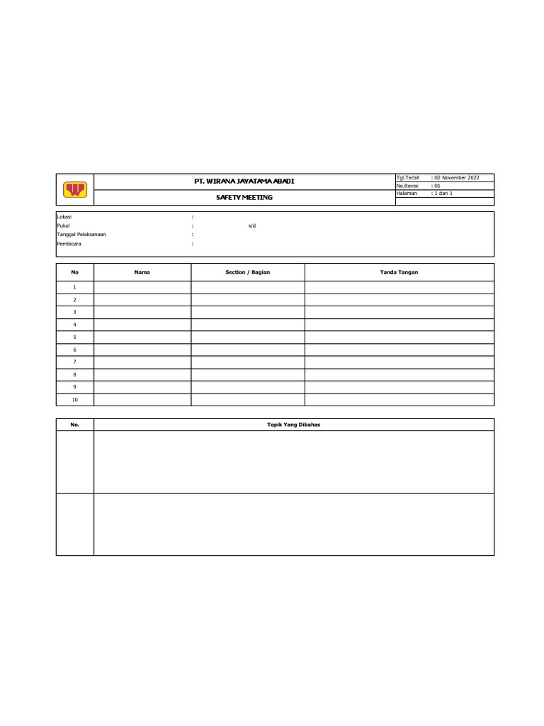 Form Safety Meeting | PDF