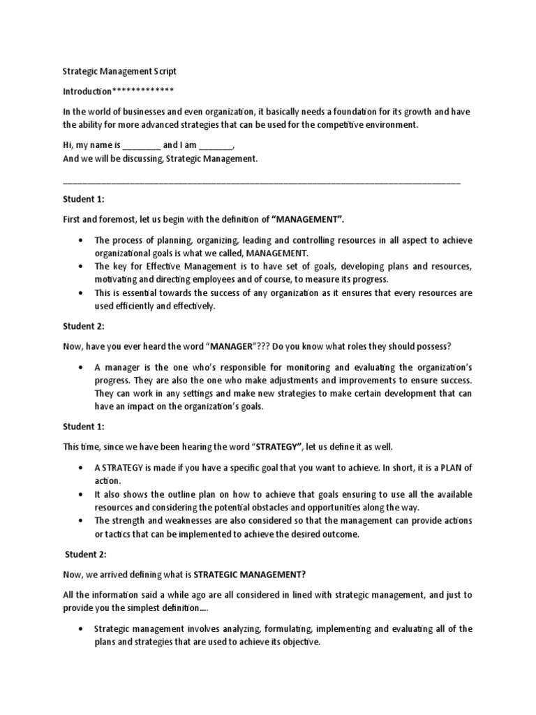 Strategic Management Script | PDF | Strategic Management | Goal