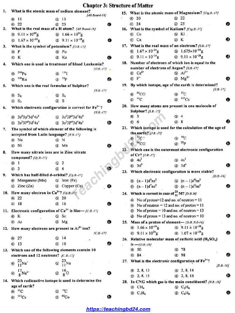 SSC Ev MCQ Question Ans. Structure of Matter | PDF