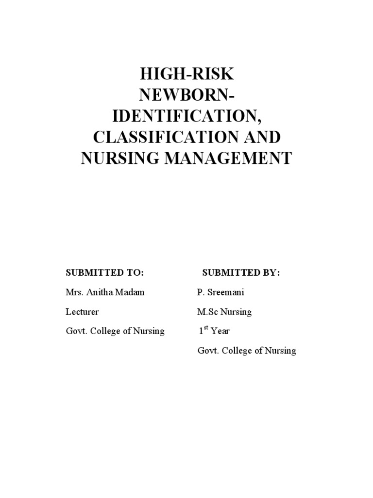 High-Risk Newborn Identification, Classification and Nursing Management ...