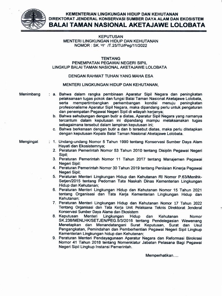 SK Penempatan Pegawai 2022 PDF | PDF