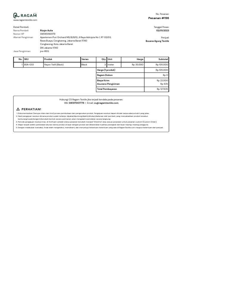 Invoice Pesanan 196 Pdf Pdf
