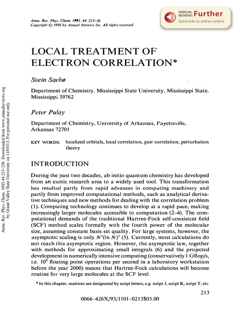 Local Treatment of Electron Correlation-Svein Saebo | PDF | Molecular Orbital | Hartree–Fock Method