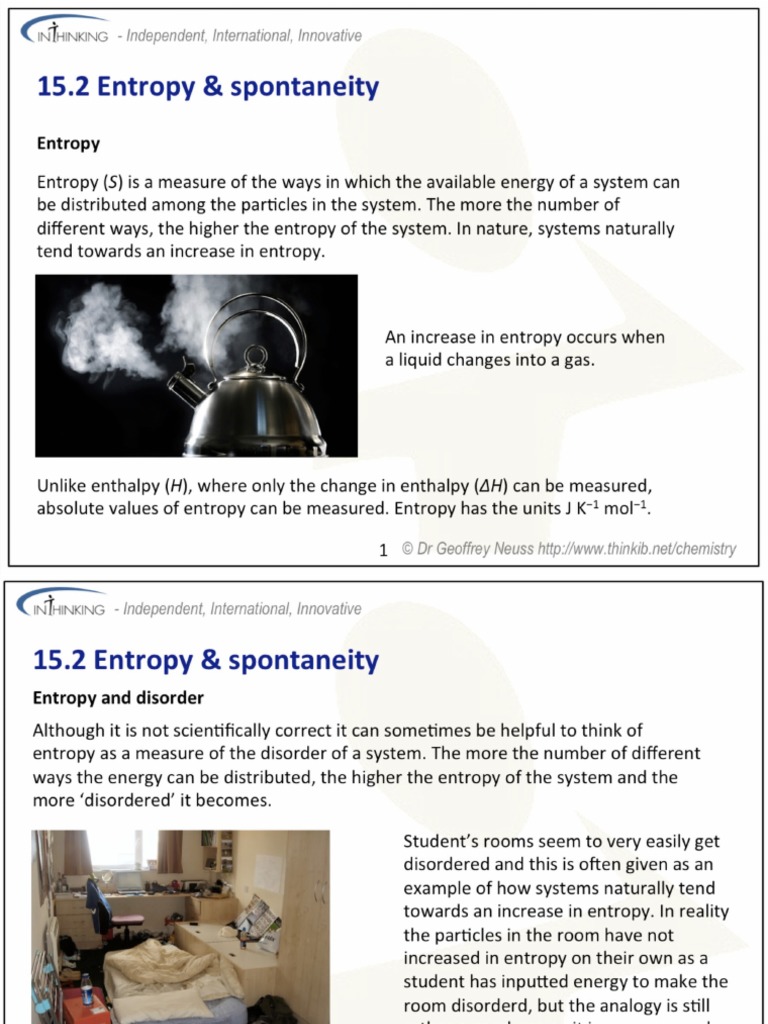 Chemistry IB 15.2 Entropy - Spontaneity | PDF
