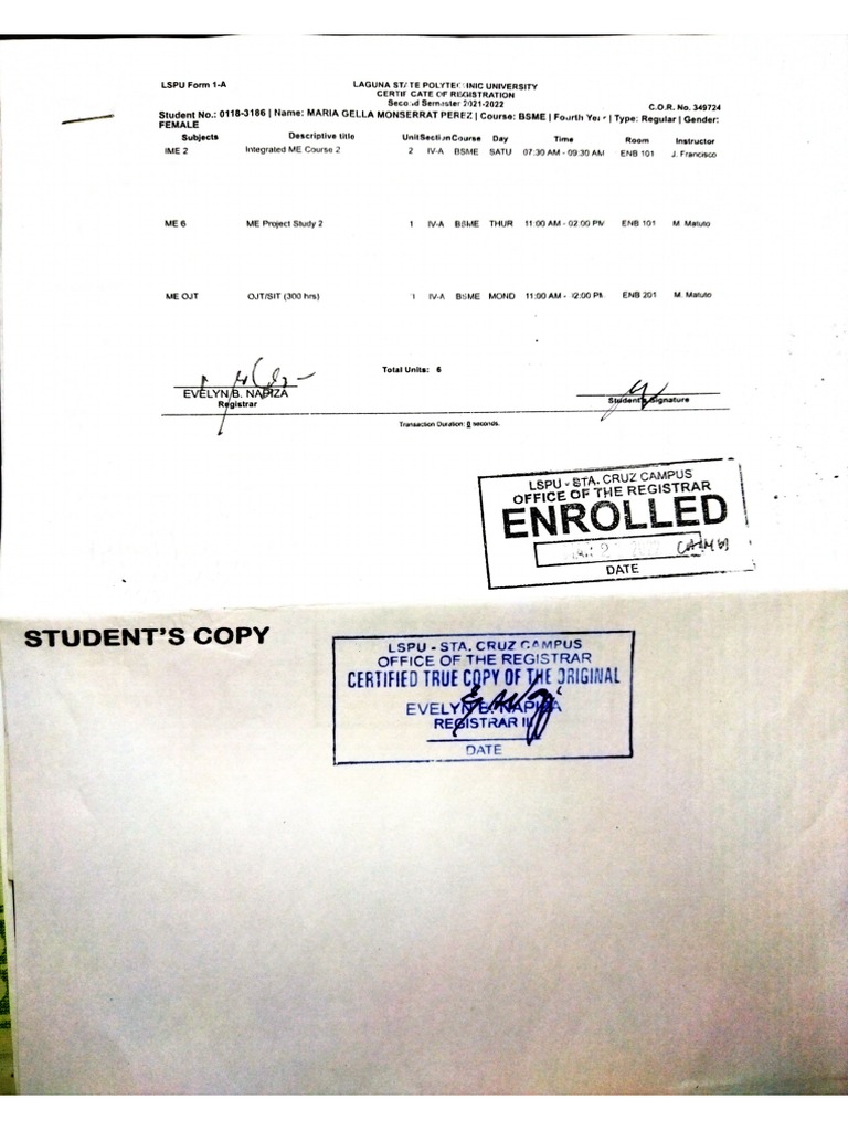 Certificate of Registration (2nd Sem 2021-2022) | PDF