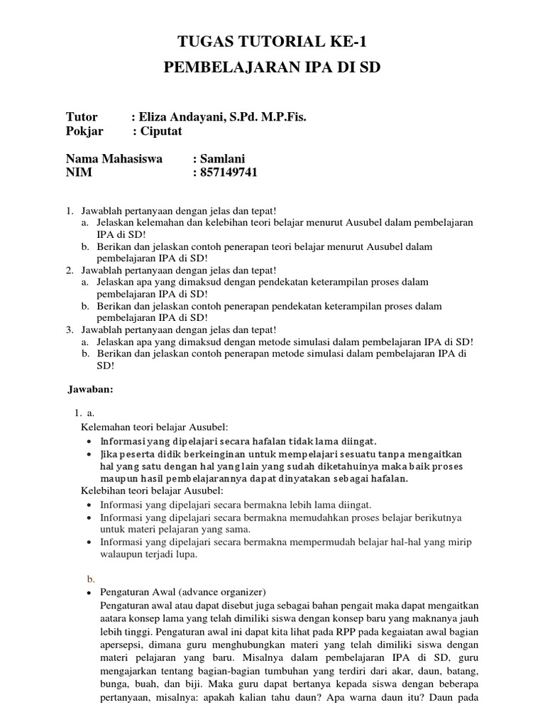 Tugas Ipa Tutorial Ke-1 | PDF