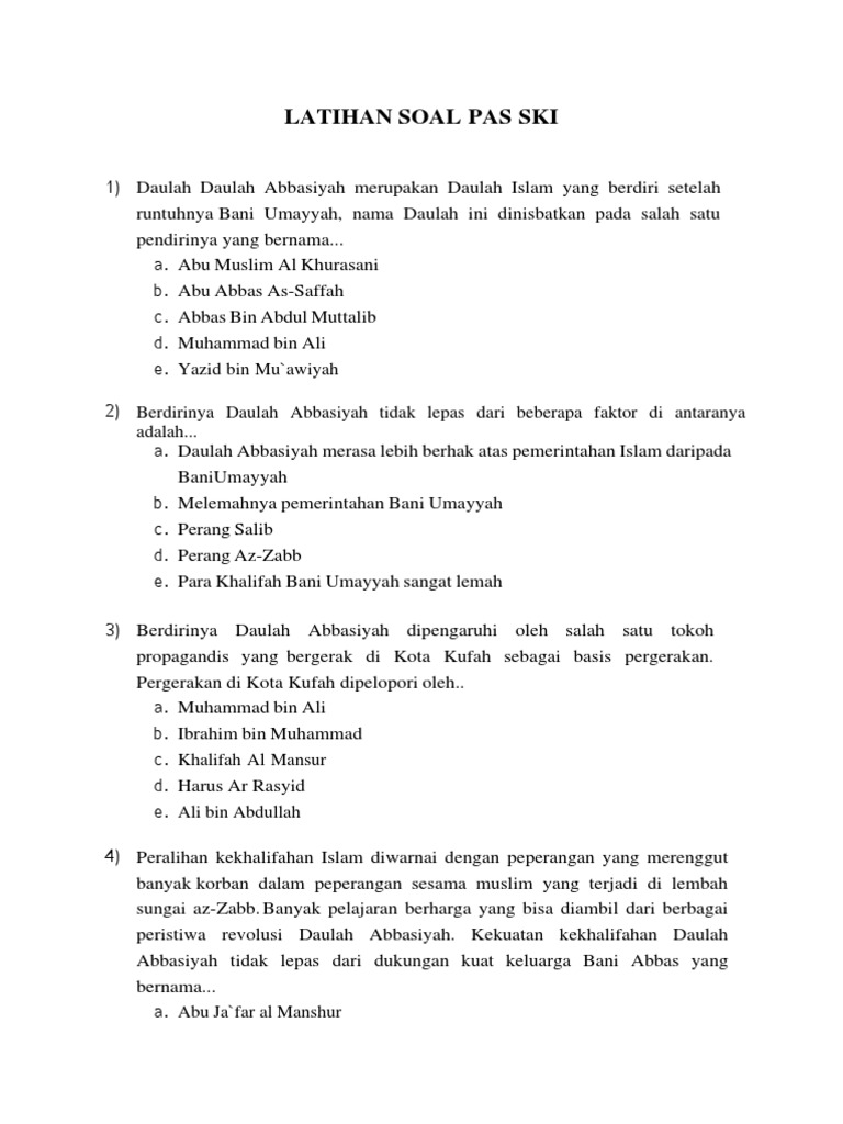 Latihan Soal PAS SKI Kelas XI PDF | PDF