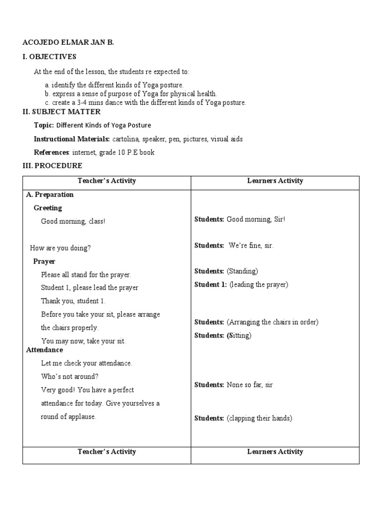 Yoga Lesson Plan | PDF