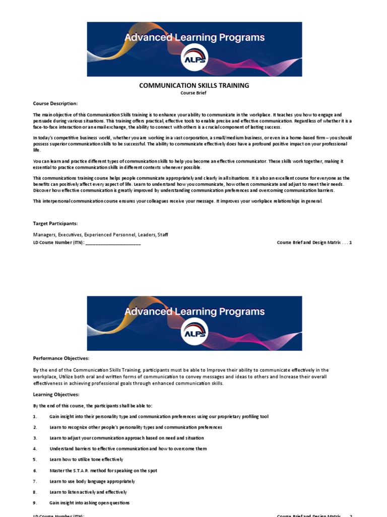 Communication Skills Training: Course Description | PDF | Communication ...
