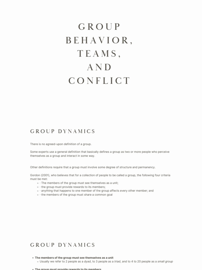 Group Behavior Teams and Conflict | PDF | Psychology | Social Psychology