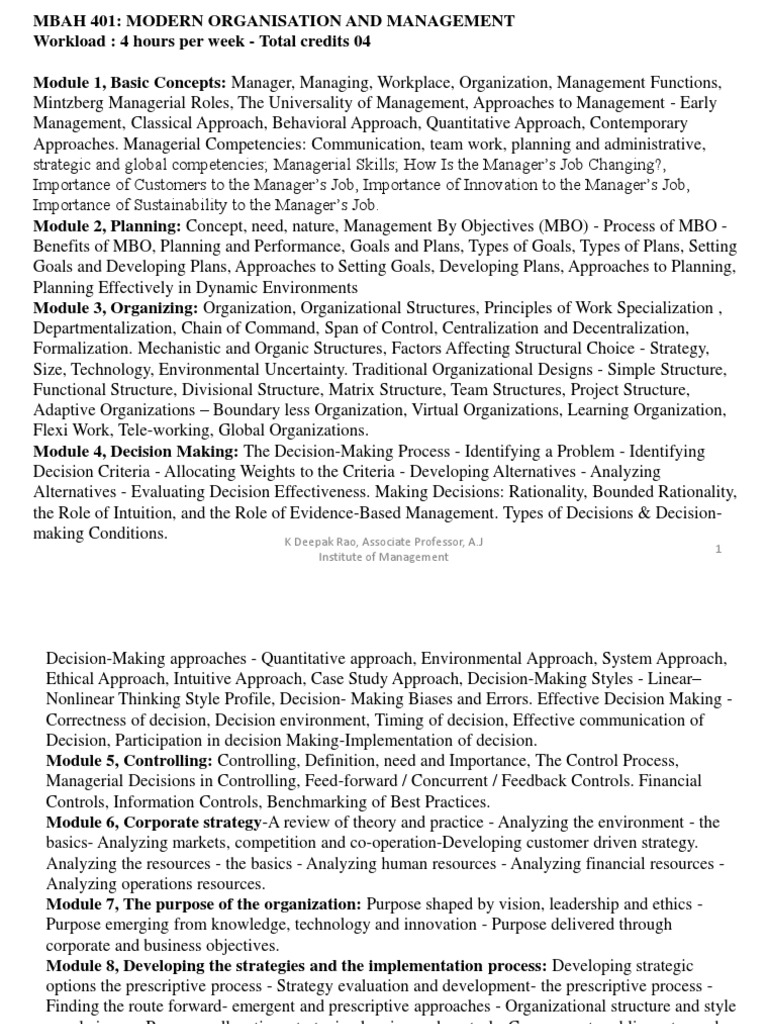 An Overview of the Modules and Key Concepts Covered in the Modern ...