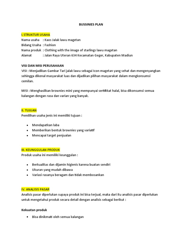 Contoh Rencana Usaha Sederhana | PDF