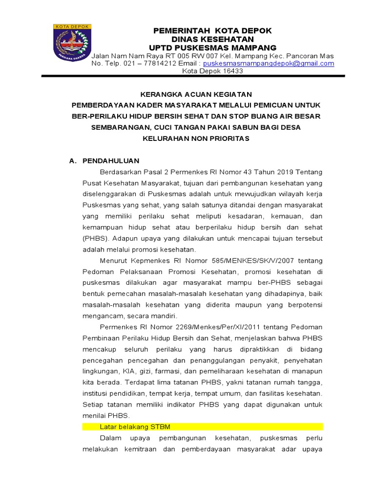 Kak Pemberdayaan Kader - Pendataan PHBS STBM | PDF