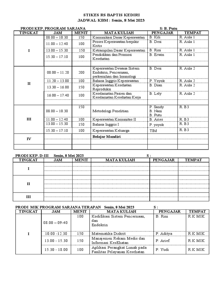 Jadwal KBM Genap 22-23 Minggu 9 | PDF