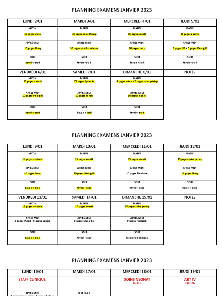Planning Examens | PDF