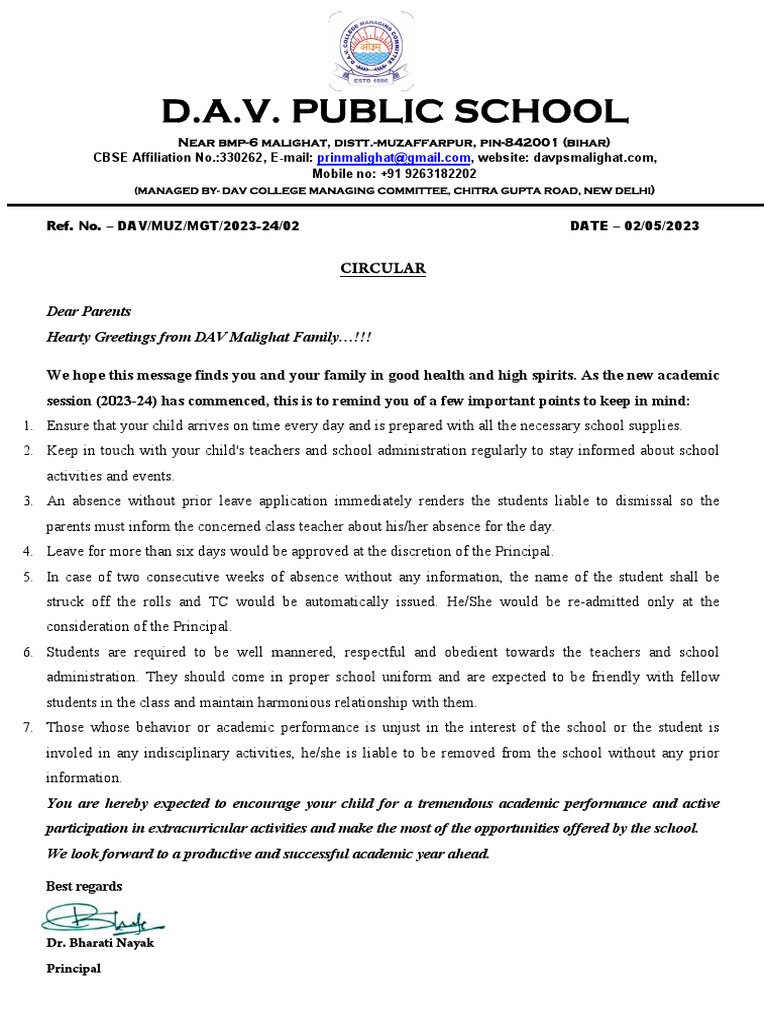 Circular For The Parents PDF | PDF | Social Institutions