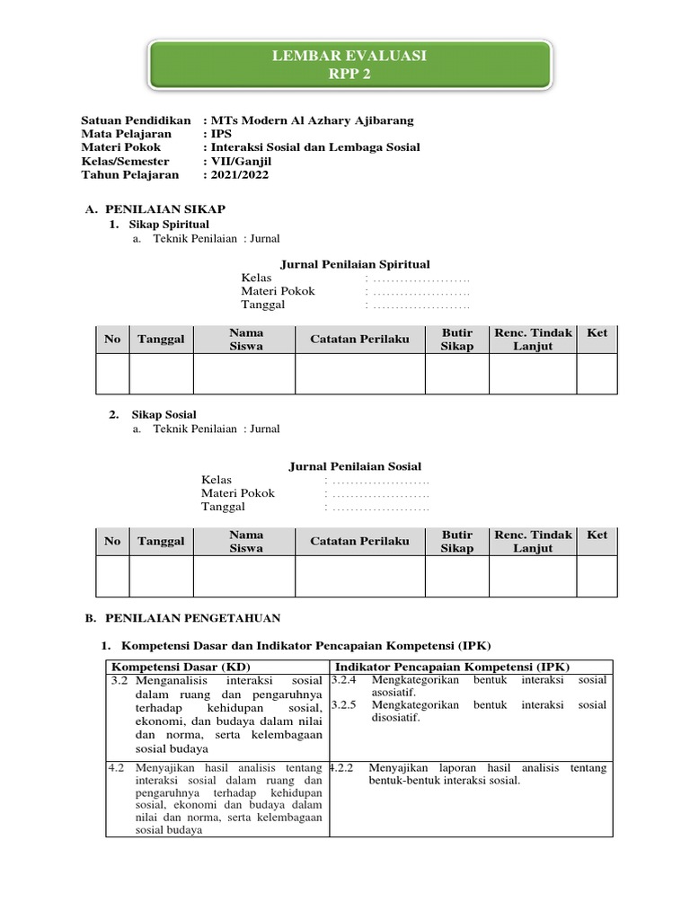 LEMBAR EVALUASI RPP 2.pdf | PDF