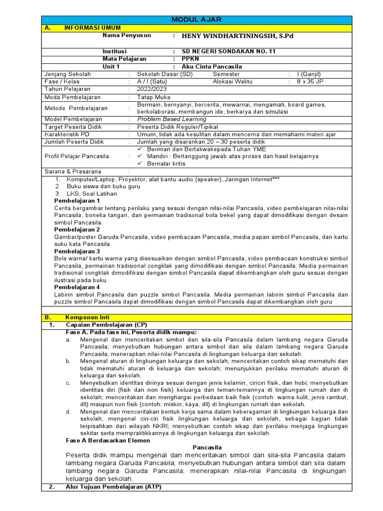 RPP PPKN KLS I SMS 1 | PDF