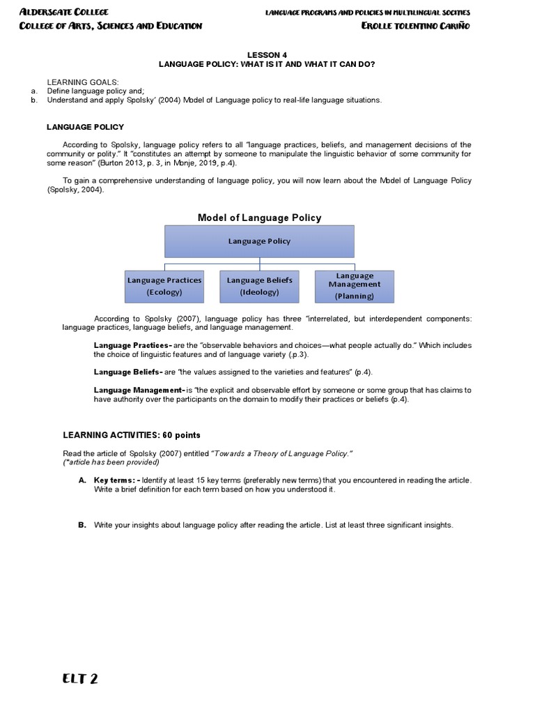 Understanding Language Policy Through Spolsky's Model: Definitions ...