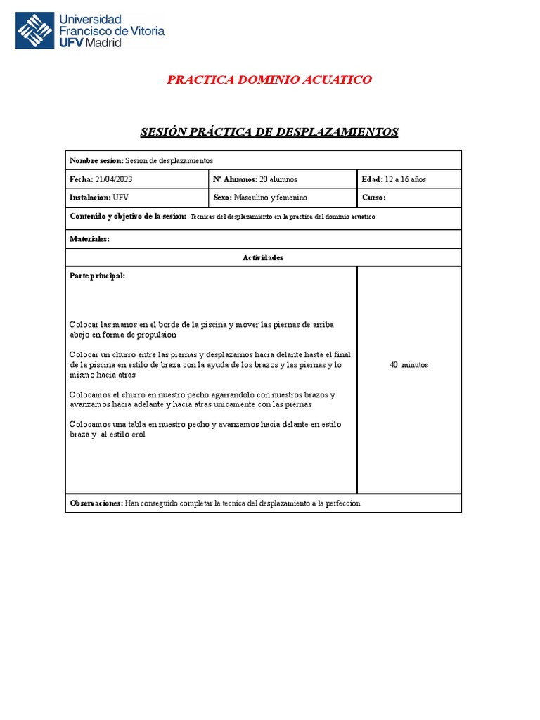 Técnicas de Dominio Acuático para Jóvenes | PDF