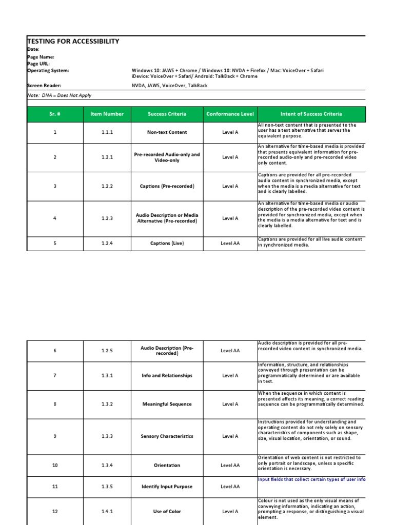 Accessibility Audit Template | PDF