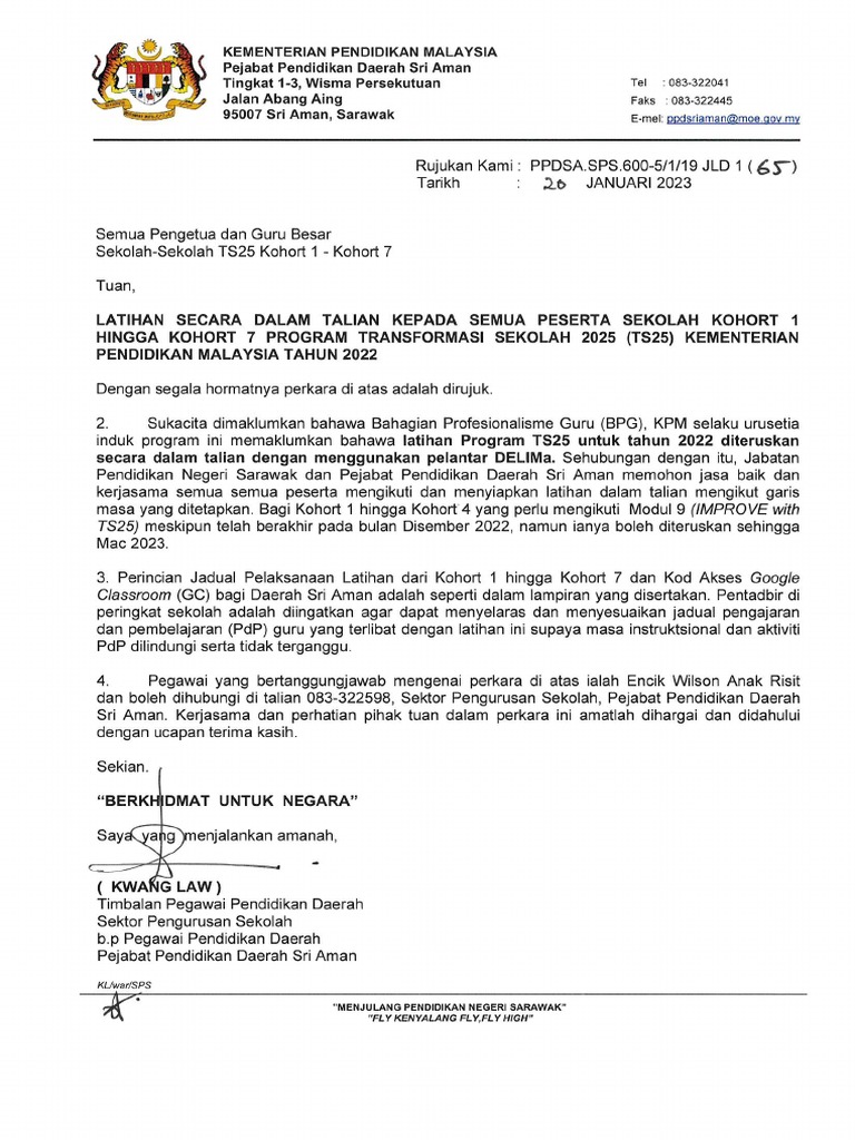 SURAT PELAKSANAAN PROGRAM TS25 (K1-K7) 2023 (2) (Original) PDF | PDF