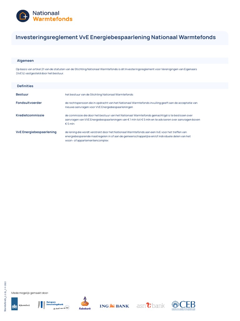 Warmtefonds Investeringsregelement-VvE 2022 PDF | PDF