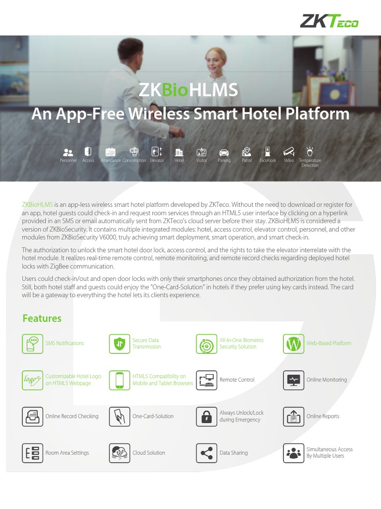 Zkteco ZKBio HLMS Datasheet V1.0 PDF | PDF