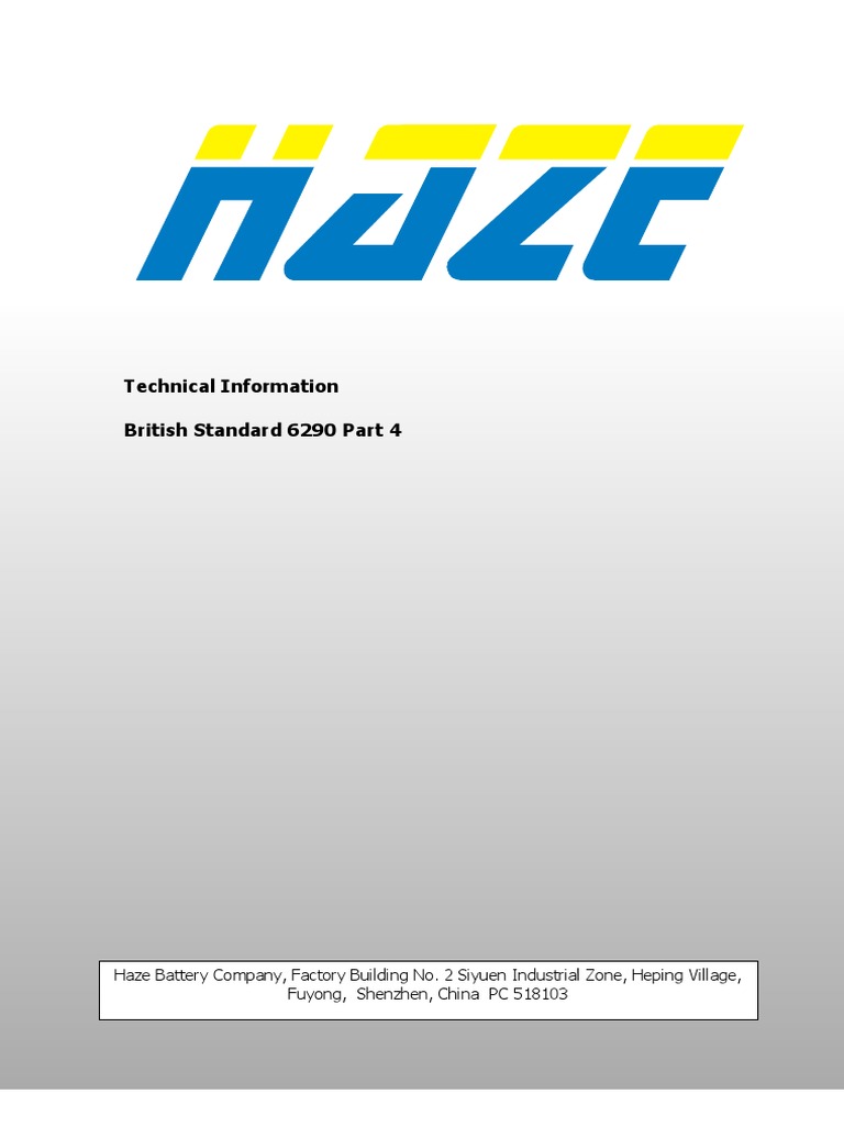 BS 6290 Part 4 Battery Specifications | PDF
