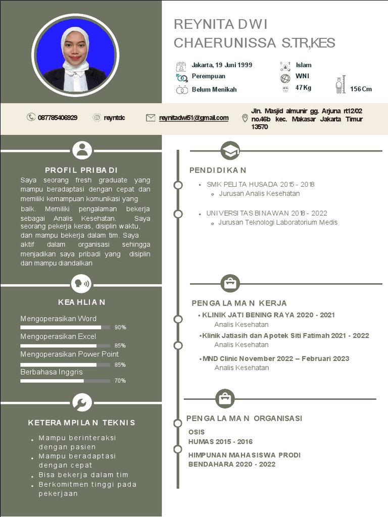 CV Reynita Dwi Chaerunissa S.TR, Kes | PDF