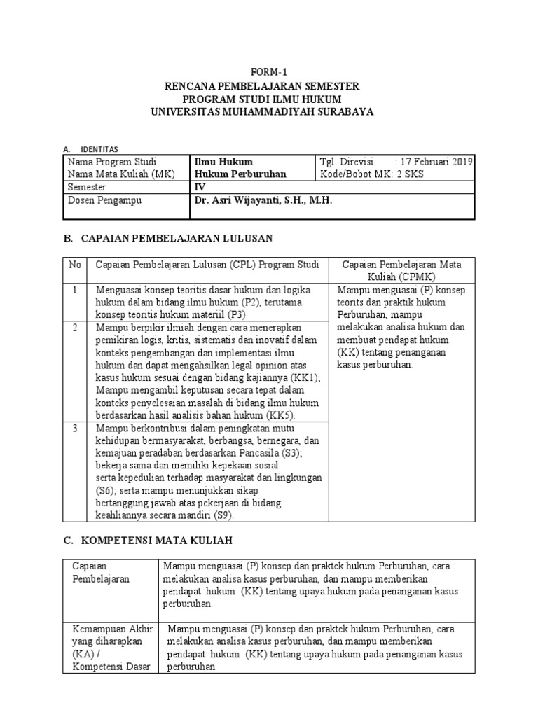 RPS Hukum Perburuhan | PDF