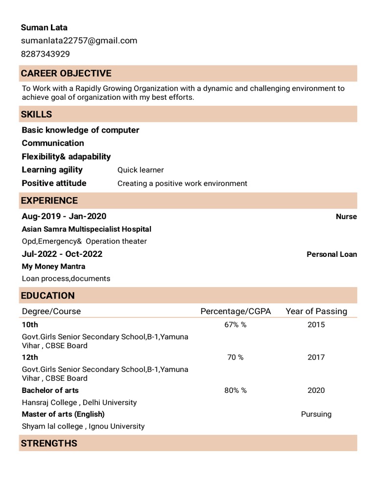 Resume - Suman Lata - Format6 PDF | PDF