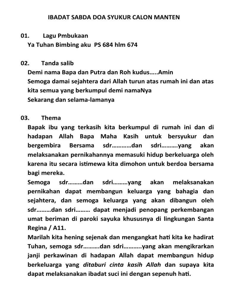 Doa Syukur Calon Manten | PDF