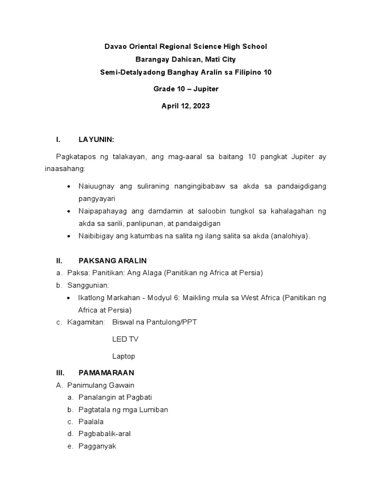 Banghay Aralin 7 | PDF