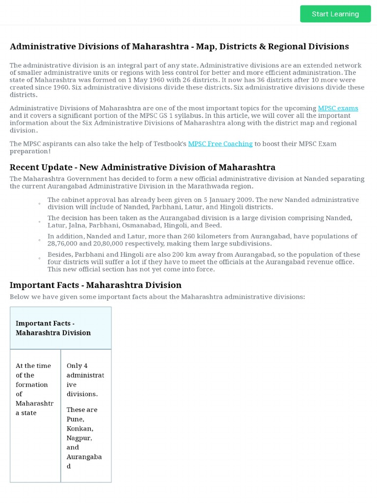 Administrative Divisions of Maharashtra-Map and Regional Division PDF | PDF
